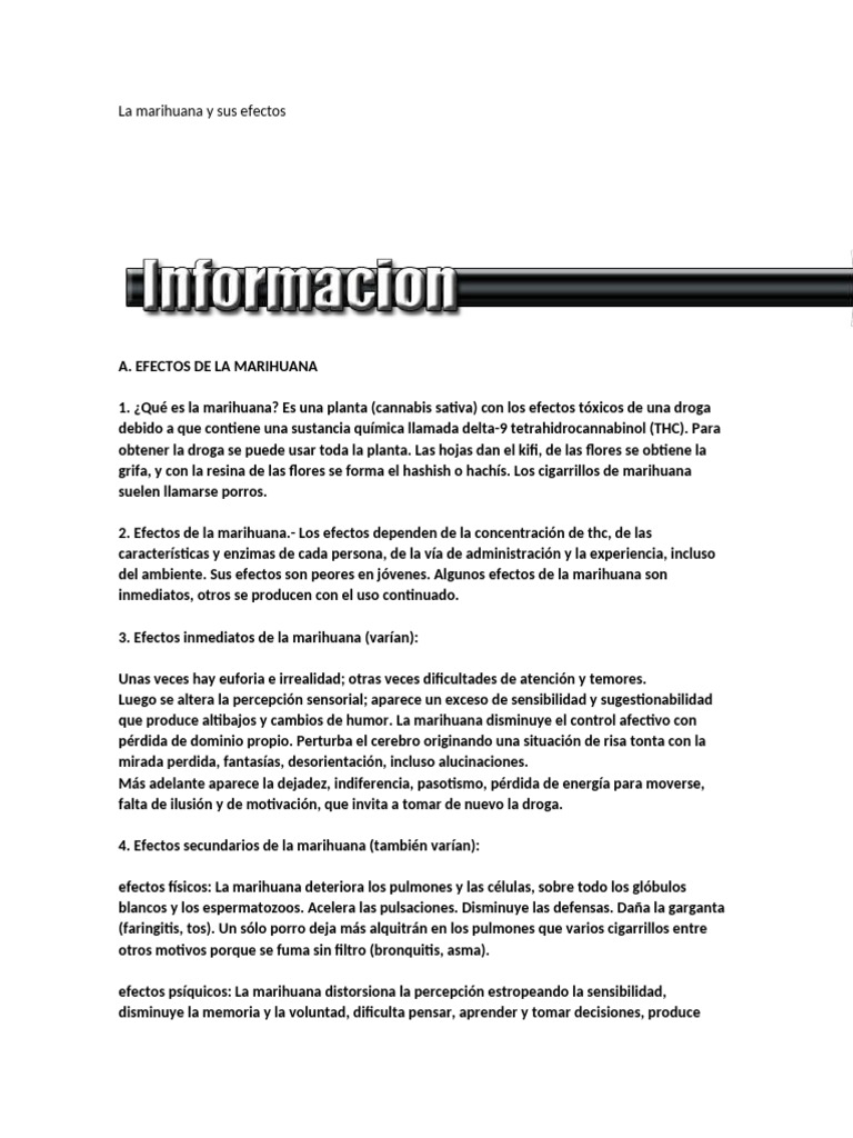 Efectos Adversos De La Marihuana Pdf Cannabis Droga Drogas