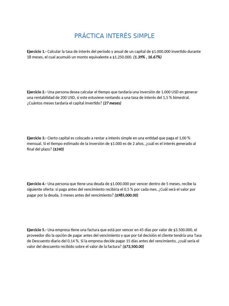 Práctica Interés Simple | PDF