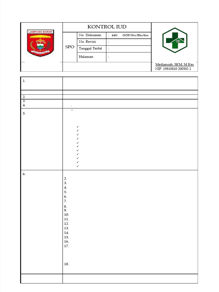 PDF Sop KB Iud Kontrol Banyak Sop Compress | PDF