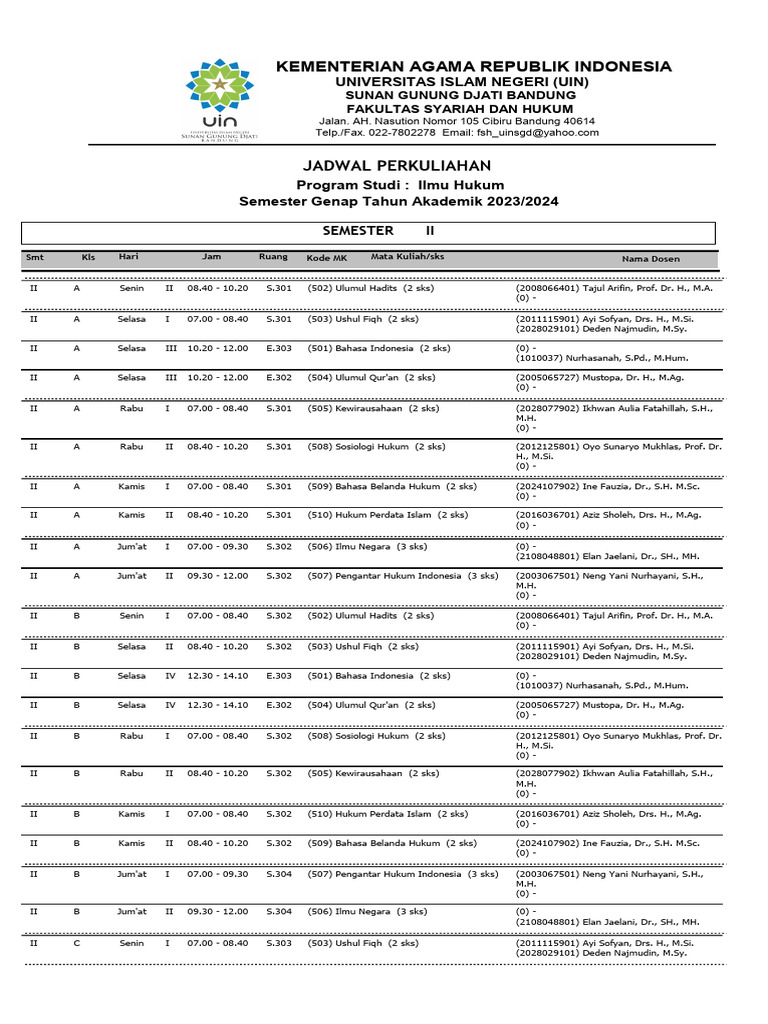 Jadwal Perkuliahan IH | PDF
