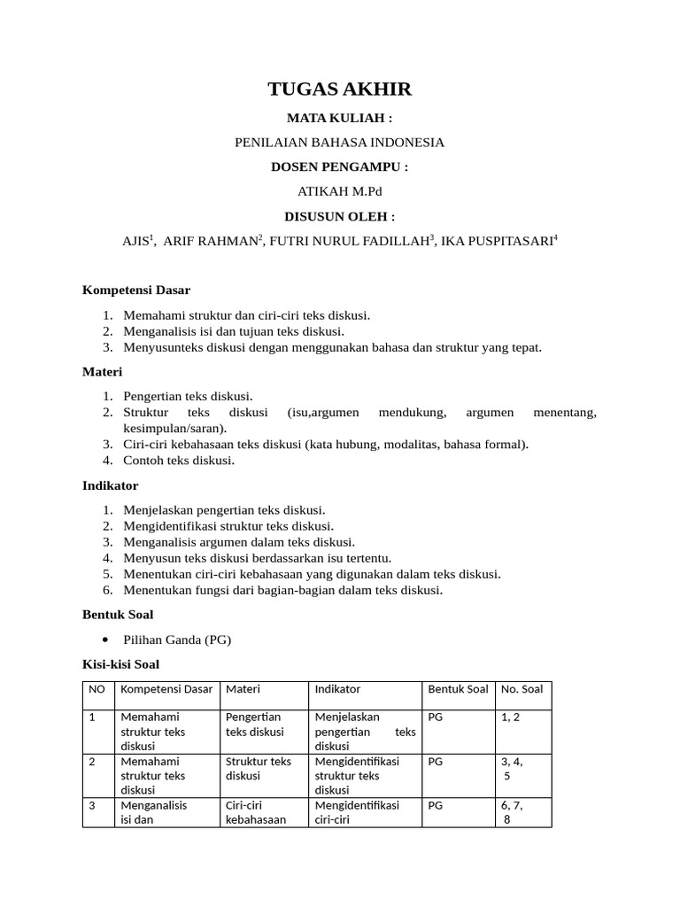Team 2 - 4a Pbsi Reb B - Soal-Soal Teks Diskusi Kls 9 SMP | PDF