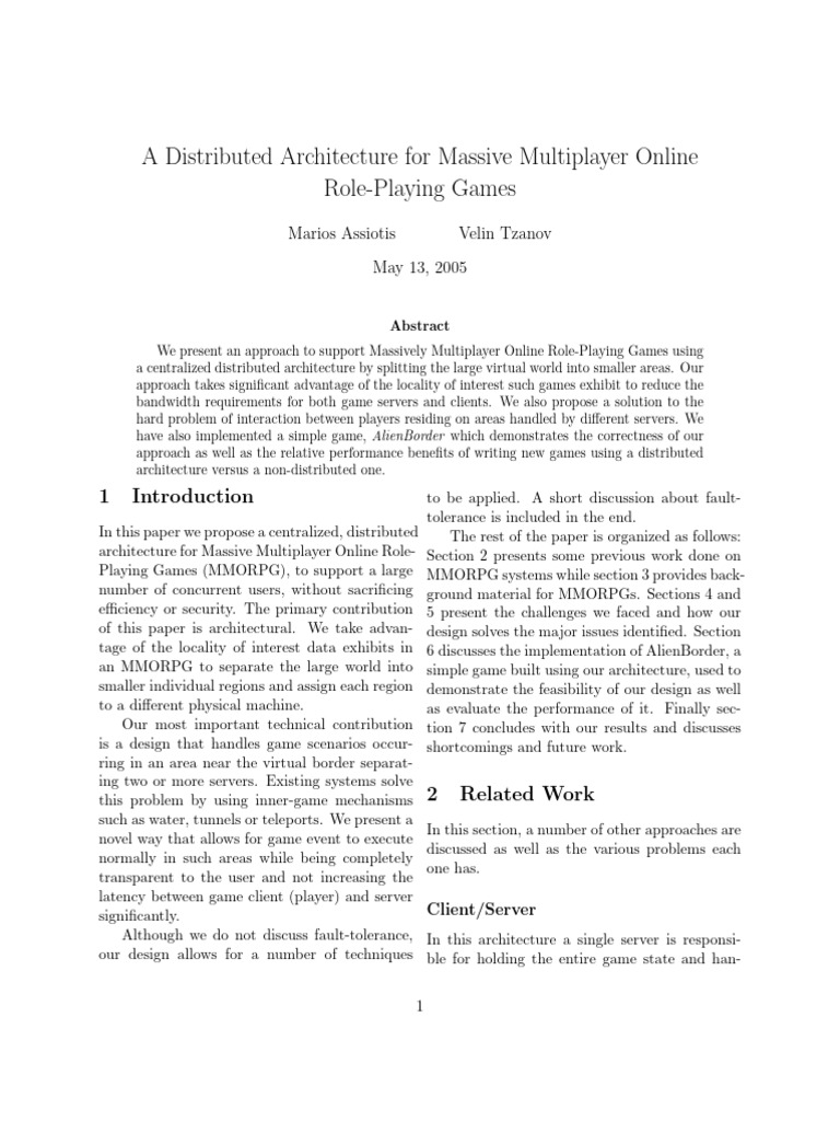A Distributed Architecture For MMORPG | PDF