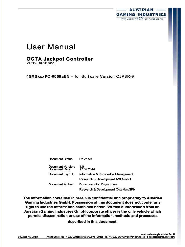 PDF Octavian Jackpot Controller User Manual - Compress | PDF