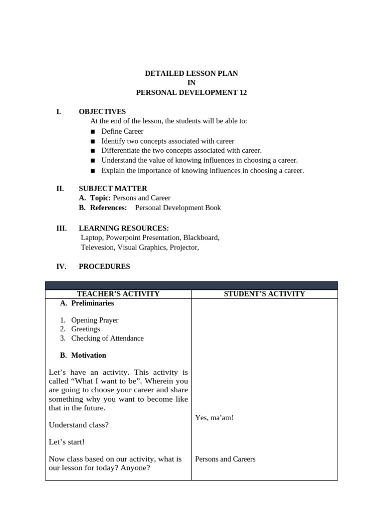 Persons and Careers Lesson Plan | PDF