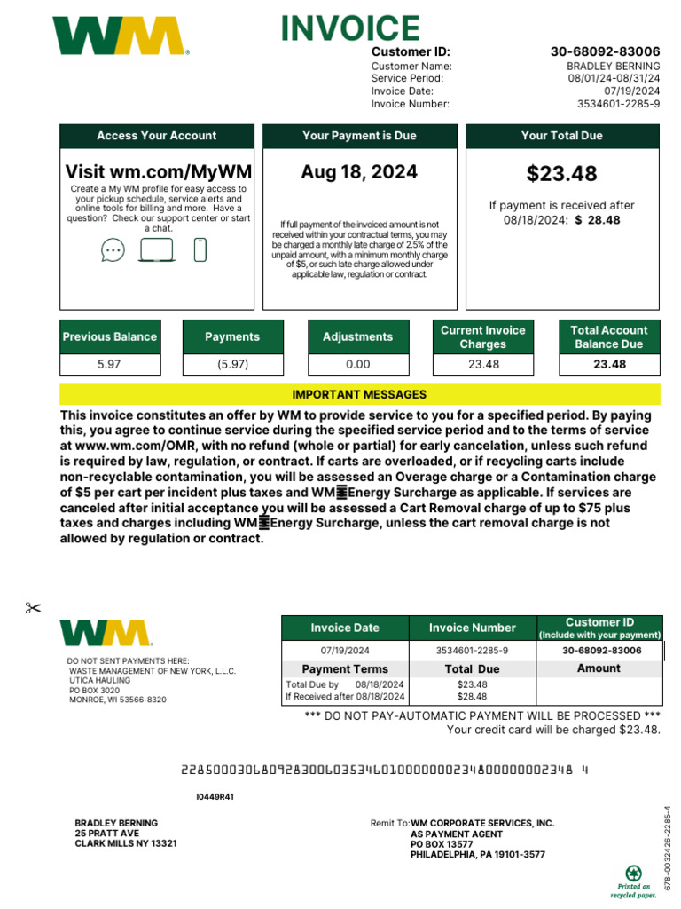 WMI5000 DirectInvoice | PDF | Waste | Invoice