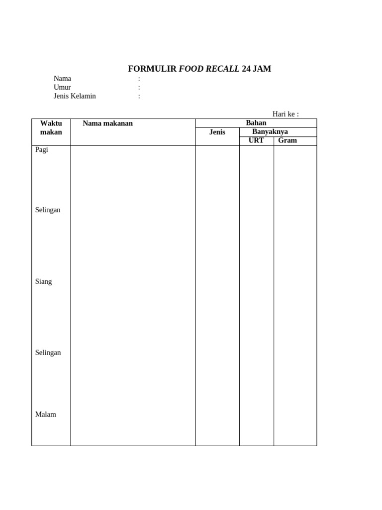 Form Food Recall | PDF