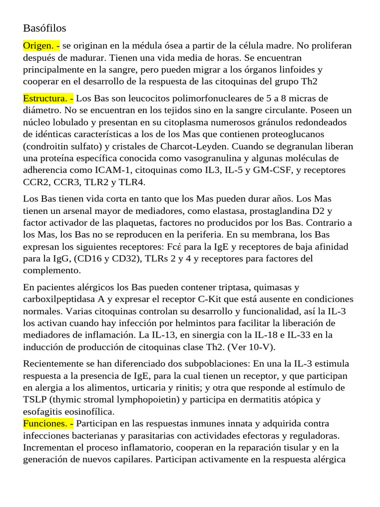 Basófilos: Funciones y Respuestas Inmunes | PDF | Inflamación | Citocina