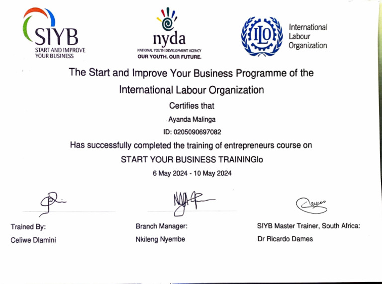 NYDA Certificate | PDF | Career & Growth | Business