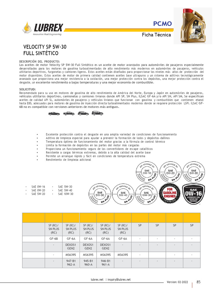 Velocity SP Fully Synthetic 5W 30 | PDF