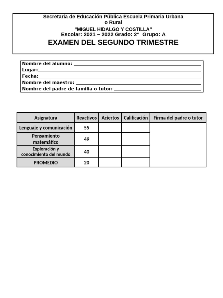 Examen Del 2 Trimeste Borrador Final | PDF