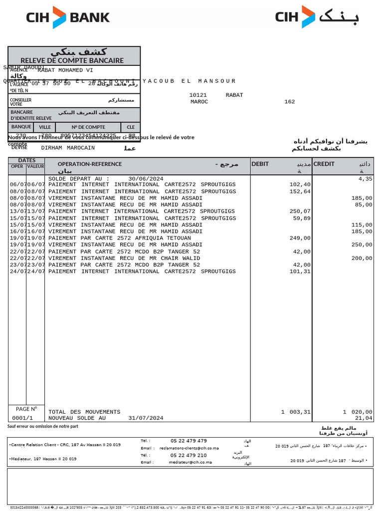 Releve de Compte Bancaire: Dates Operation-Reference | PDF