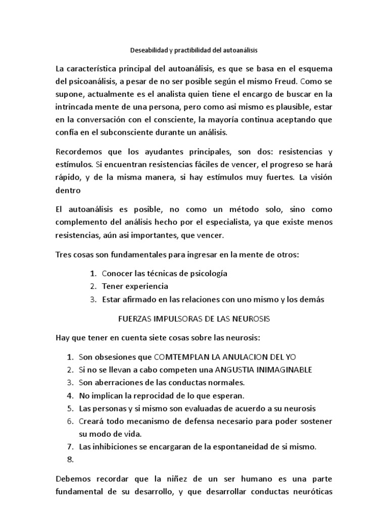 Autoanálisis | PDF | Neurosis | Psicoanálisis