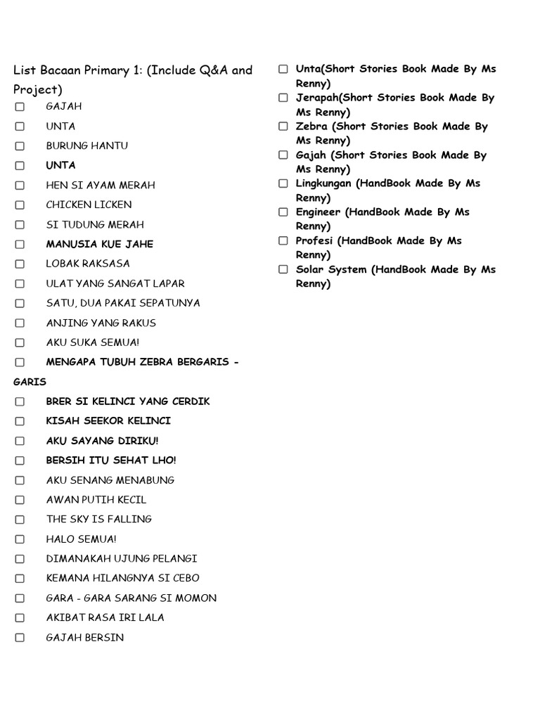List Buku Bacaan P1 2024 - 2025 | PDF