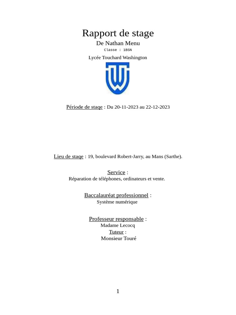 Menu Nathan Rapport PFMP PDF | PDF