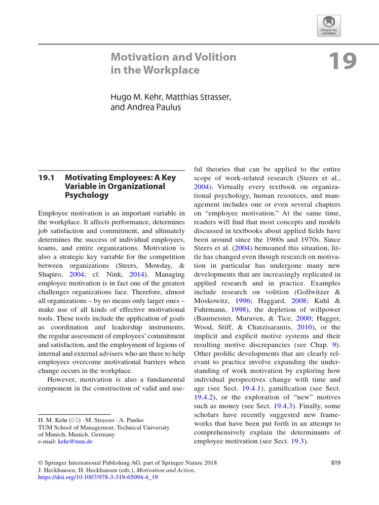 Motivation and Volition in The Workplace | PDF