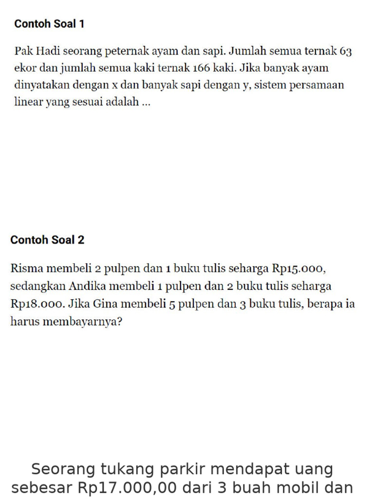 Soal Cerita SPLDV Kelas 9 | PDF
