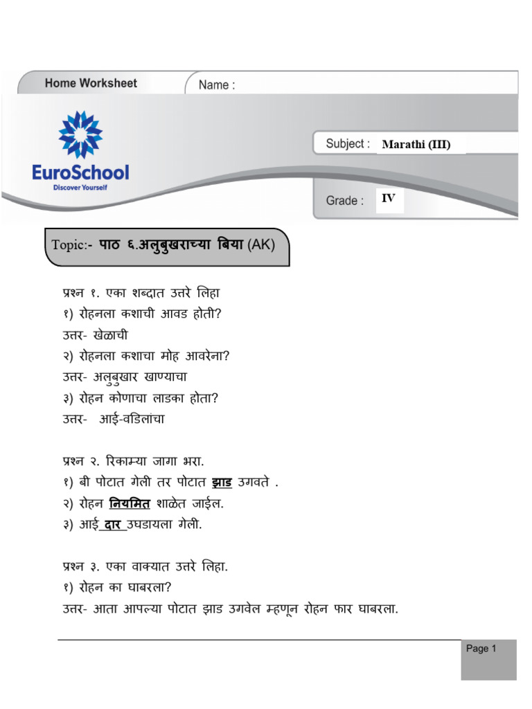 Grade4 Euro School Homework. | PDF