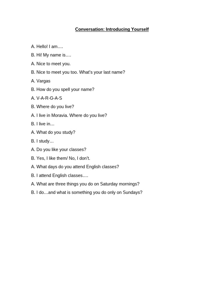 Conversation Introducing Yourself | PDF