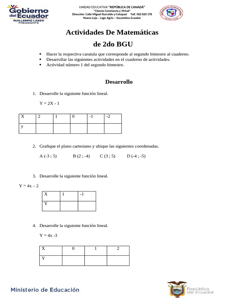 Actividades 2DO BGU MATEMATICAS | PDF