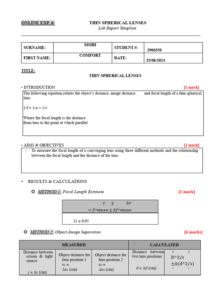 Annotated-Exp06 - Thin Lens - Lab ... | PDF