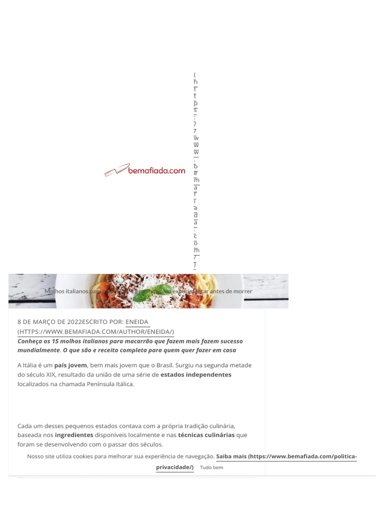 Molhos Italianos para Macarrão - 15 Molhos Clássicos | PDF