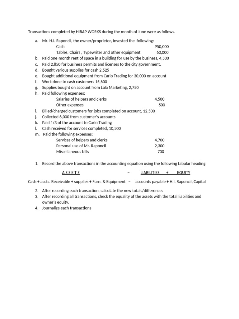 FTW Hirap Works Acctg Equation | PDF