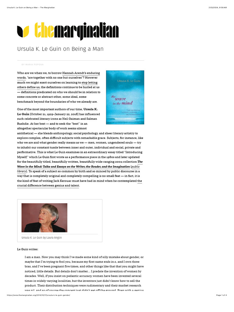 Ursula K. Le Guin On Being A Man - The Marginalian | PDF