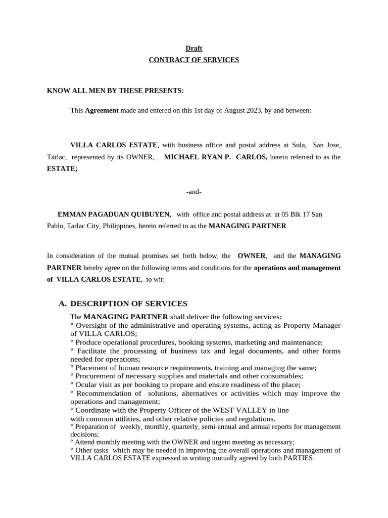Contract of Services - Epq - Villacarlos | PDF | Private Law | Law