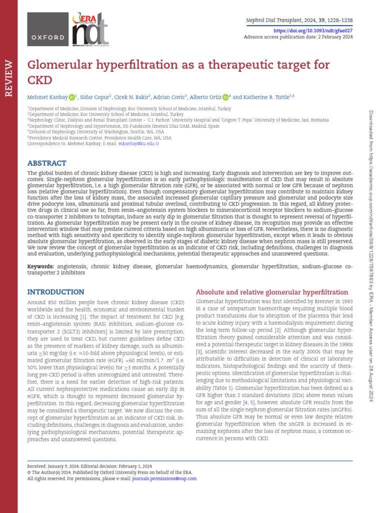 Glomerular Hyperfiltration As A Therapeutic Target For CKD | PDF