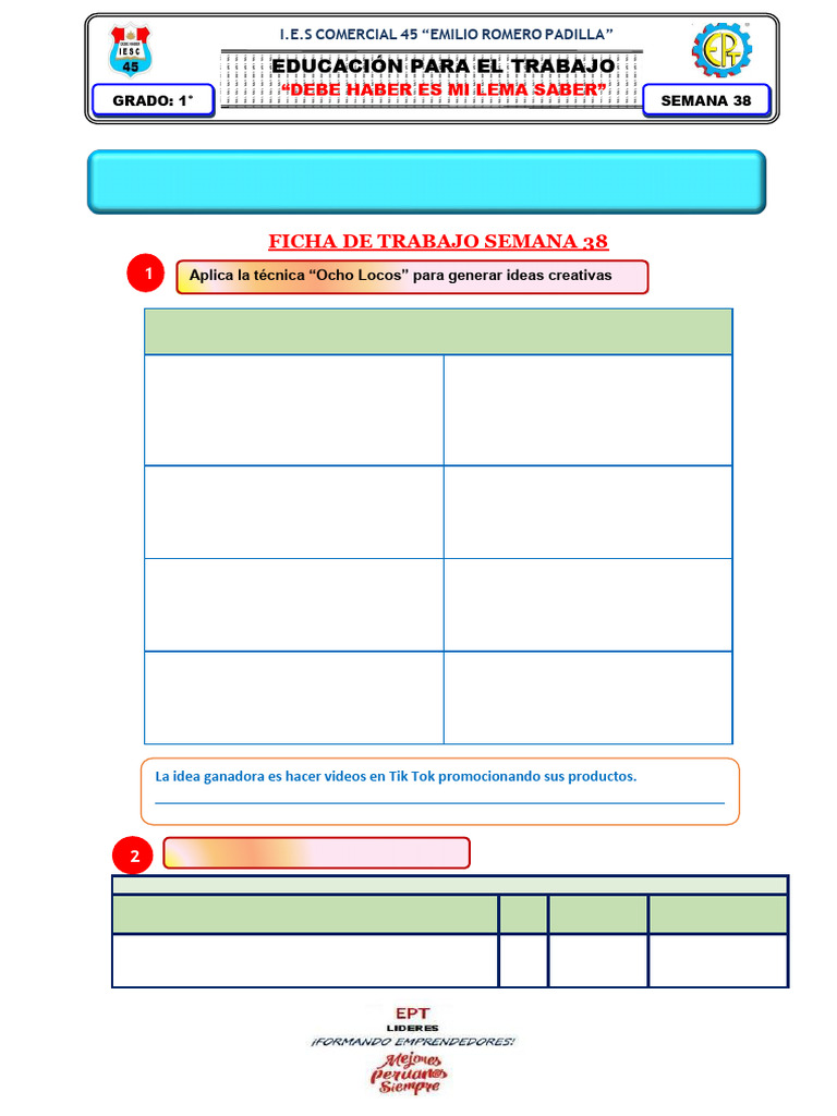 Semana 38 Ficha de Trabajo Ept - 1 Estud | PDF