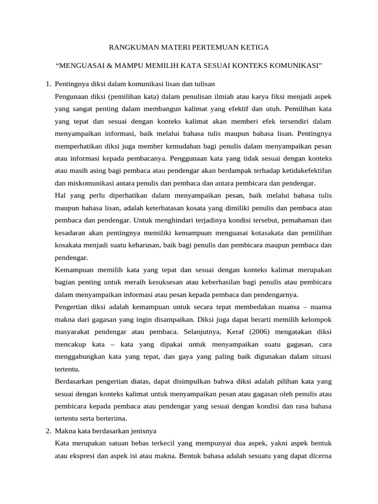 TUGAS 3 Rangkuman PT 3 Diksi Makna Dan Ragamnya | PDF