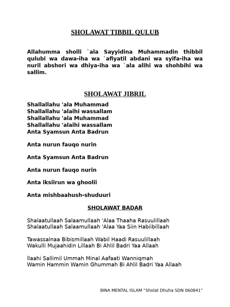 Sholawat Tibbil Qulub SD 41 | PDF