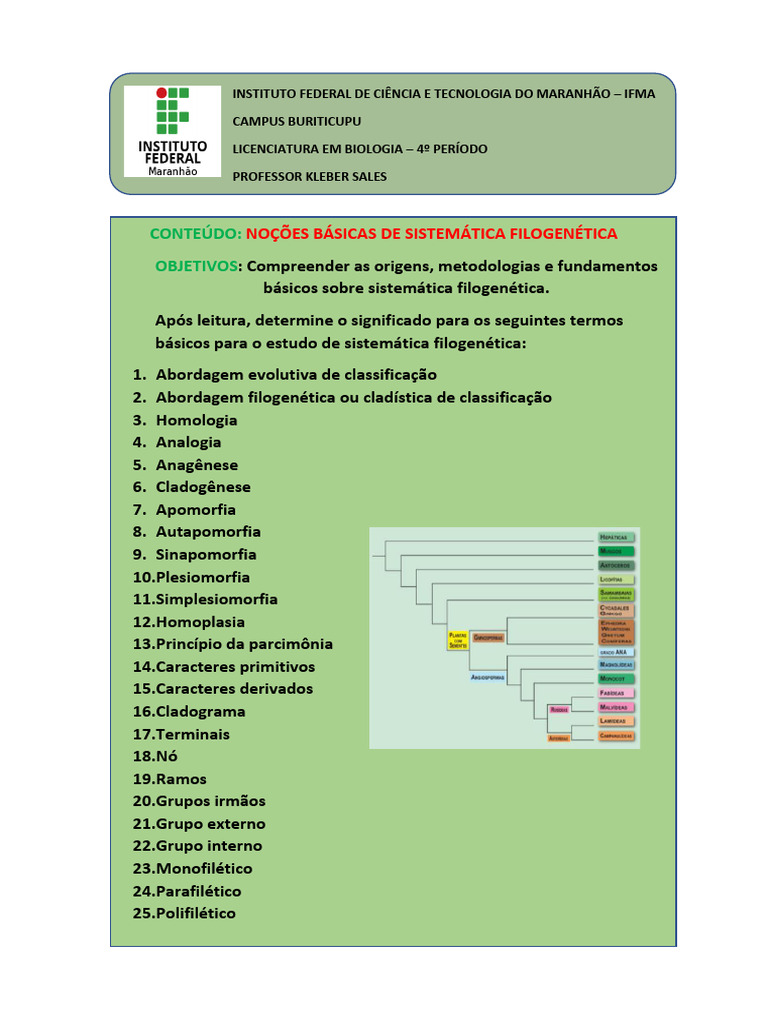 Atividade para Fixa - o Sobre Sistem-Tica Filogen-Tica | PDF