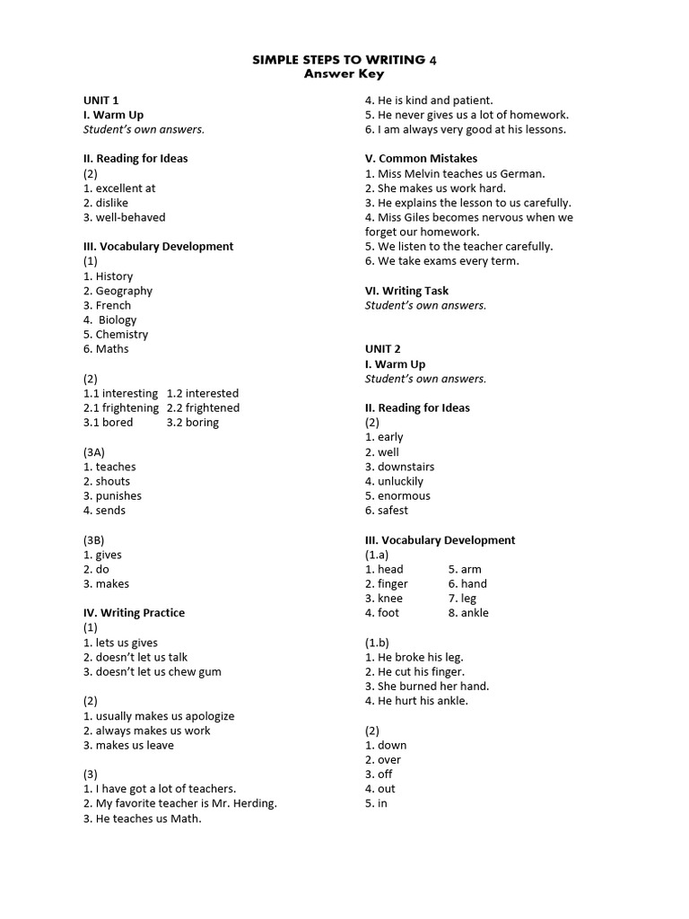 Simple Steps To Writing 4 - Answer Key | PDF