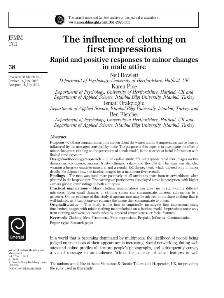 The Influence of Clothing On First Impressions-Rapid and Positive ...