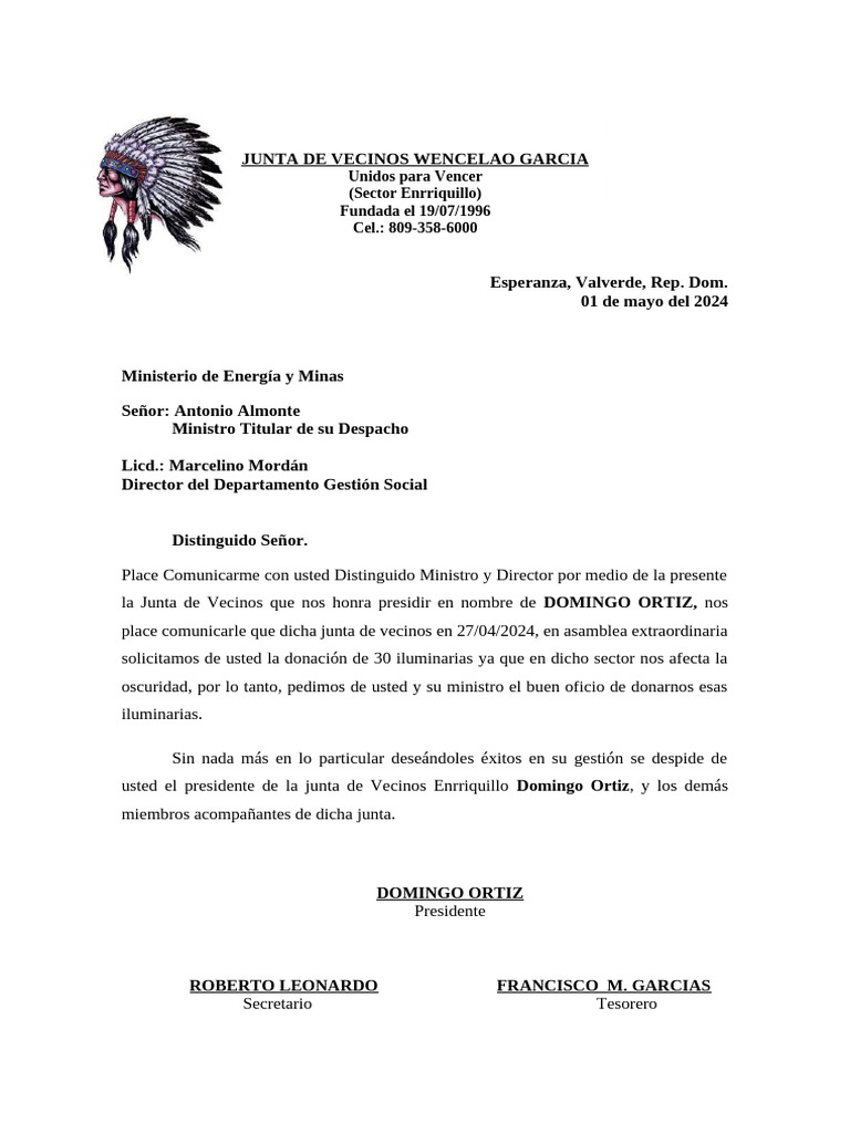 Formato de Carta Junta de Vecinos | PDF