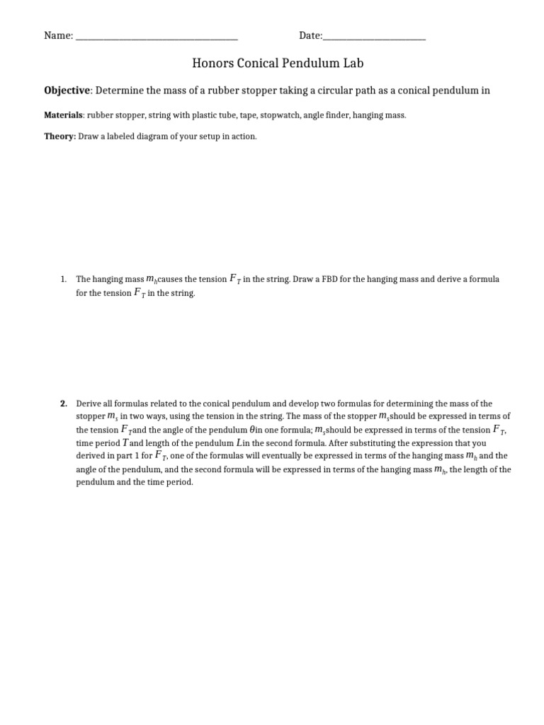 Conical Pendulum Experiment | PDF | Science & Mathematics | Technology ...