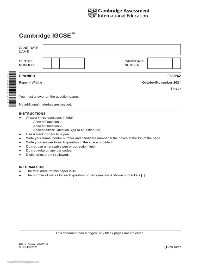 Cambridge IGCSE: SPANISH 0530/42 | PDF