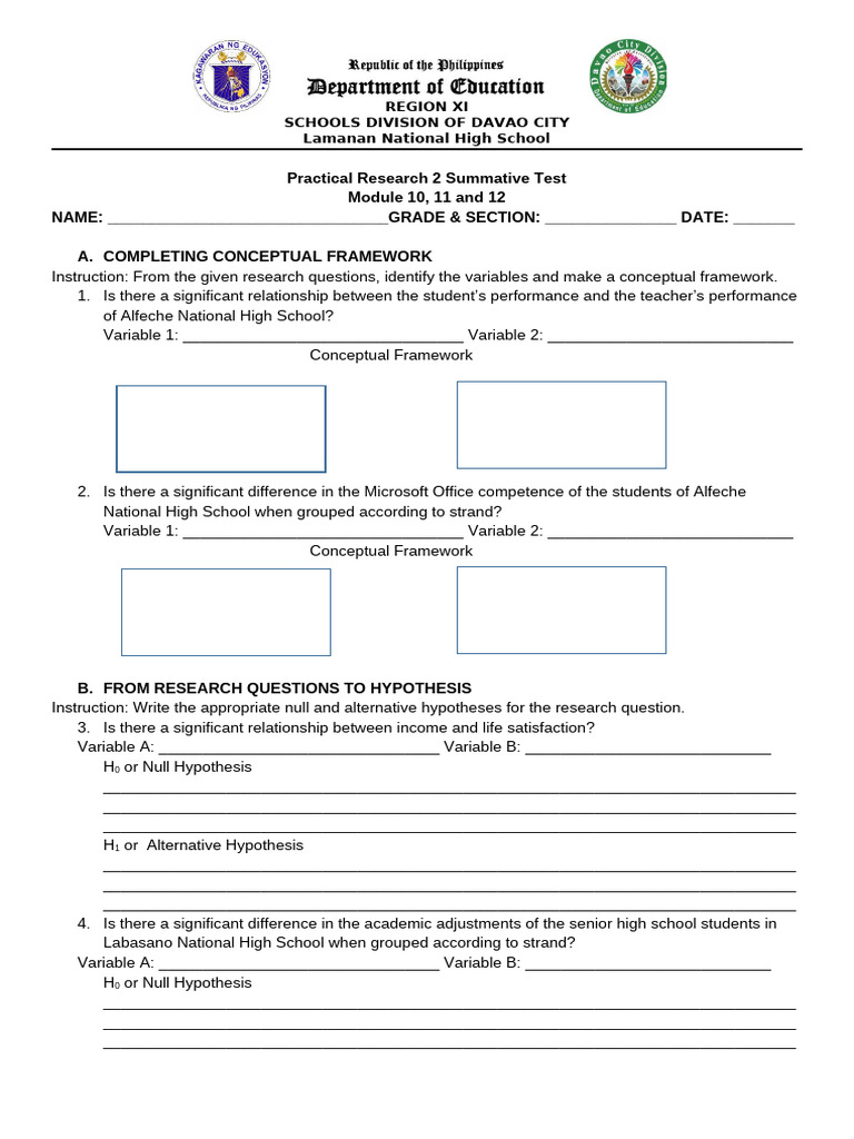 Practical Research 2 Summative Test Guide | PDF | Hypothesis | Learning