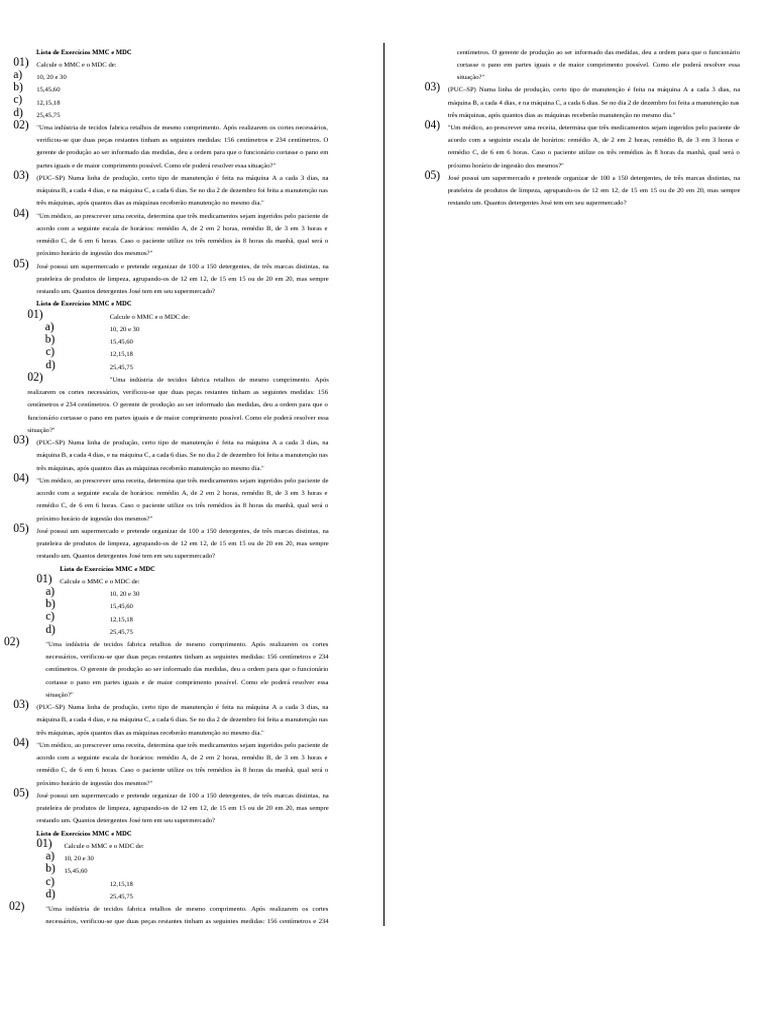 Atividades MMC e MDC | PDF