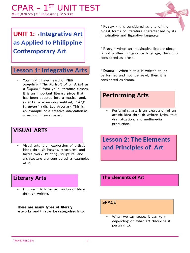 Cpar 1ST Unit Test | PDF | Art