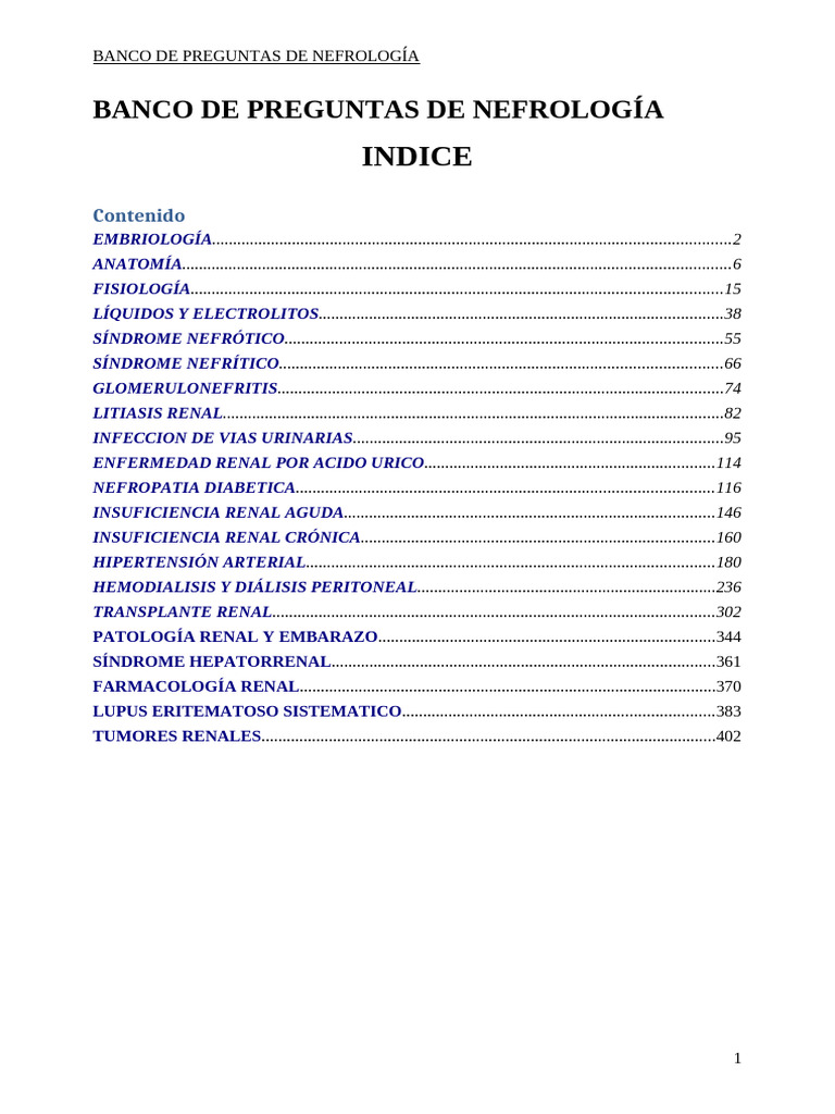 BANCO DE PREGUNTAS y Respuests Nefro | PDF