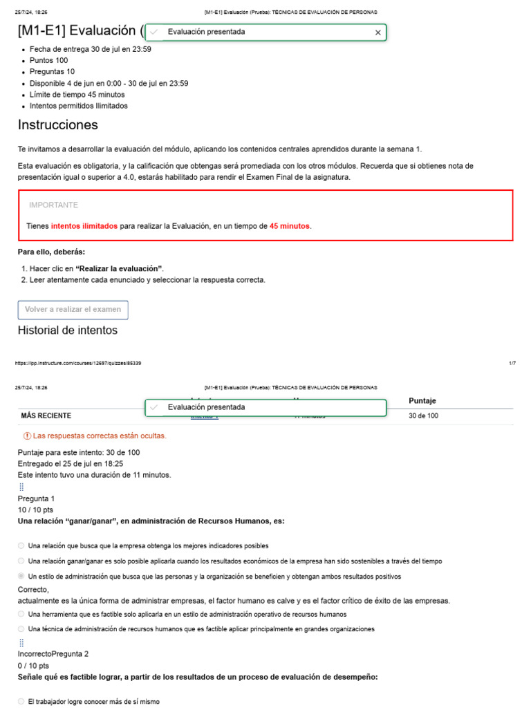 (M1-E1) Evaluación (Prueba) - Técnicas de Evaluación de Personas | PDF