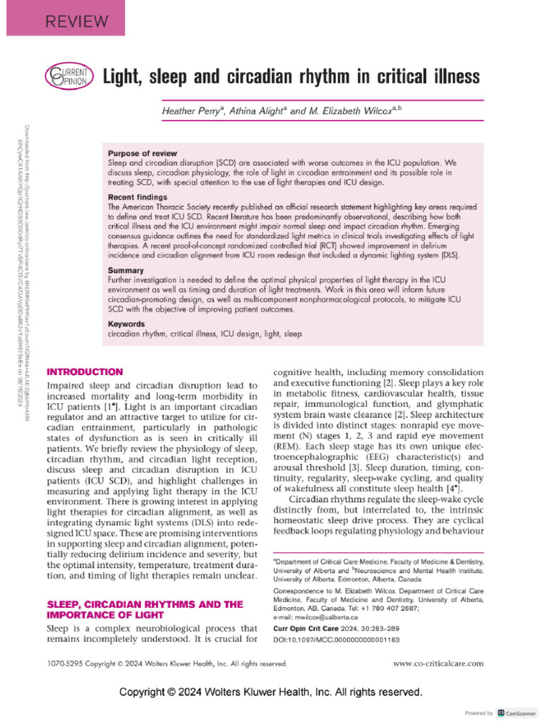 Light, Sleep and Circadian Rhythm in Critical.2 | PDF
