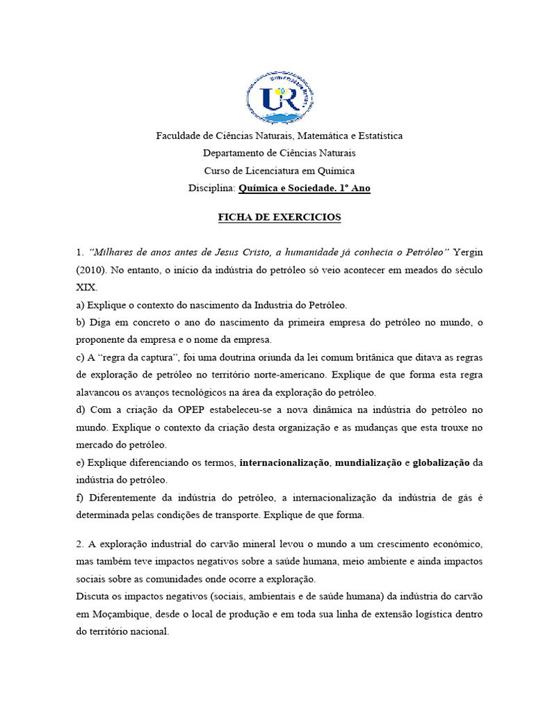 Ficha de Exercicios QS | PDF