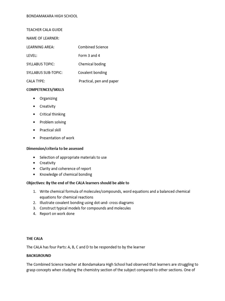 CALA Component E (Chemical Bonding) | PDF