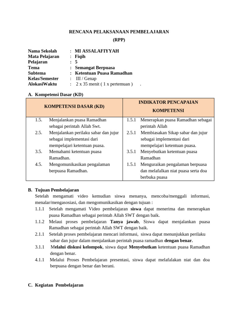 Rencana Pelaksanaan Pembelajaran | PDF