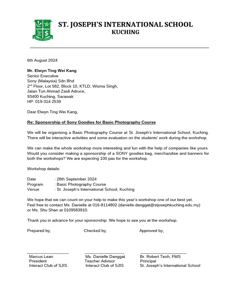 Sponsorship Letter 2024 - Sony | PDF