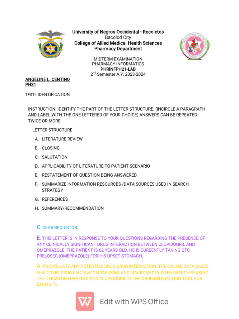 Informatic Mid Lab Exam | PDF | Pharmacology | Wellness