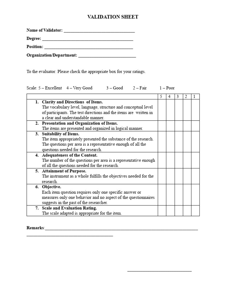 Validation Sheet | PDF
